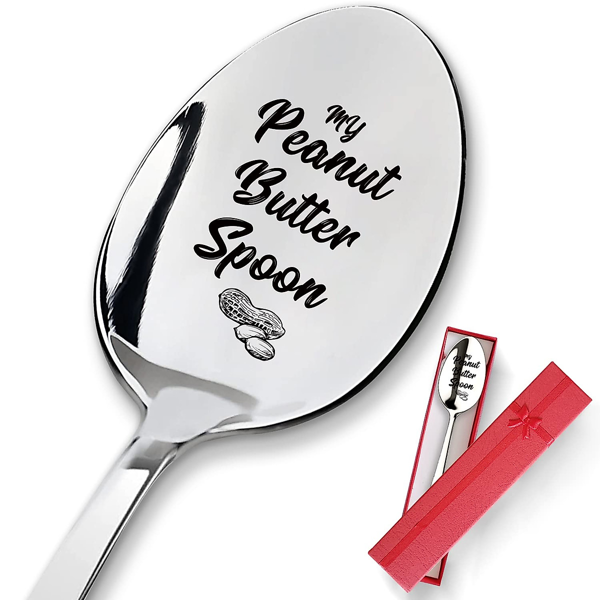 PZJIEAN My Peanut Butter Spoon Funny Engraved Stainless Steel Spoon, Best Peanut Butter Spoon Dessert Spoon Gifts for Dad Mom Grandpa Grandma Birthday Valentine Christmas Gift