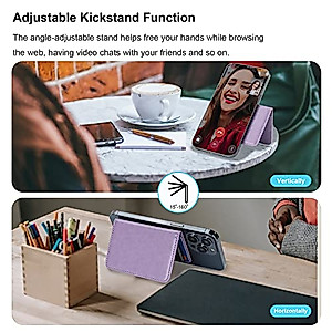 Bocasal for MagSafe Wallet Magnetic Card Holder, RFID Blocking Leather Card Slots for iPhone 14/13/12 Pro/Max/Plus, Adjustable Kickstand Flip Mag Safe Wallet (Purple)