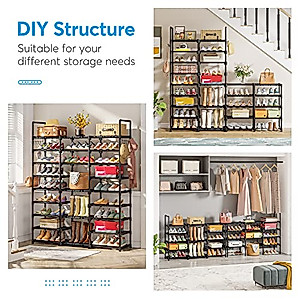 Tribesigns 9 Tier Shoe Rack Shoe Shelf Large Shoe Rack Storage Organizer for Entryway with Side Hooks, 50-55 Pairs Metal Shoe Racks Shoe and Boots Shelf for Closet