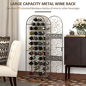 HOMCOM 45 Bottle Wrought Iron Wine Rack Jail with Lock - Antique Bronze