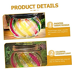 OSALADI Lamp Night Garden Party Lantern Lights Jar Light Lanterns Landscape Glass Yard LED Decor Table Porch Mosaic Solar Patio Colourful Hanging Fairy Outdoor Mason for Decorations Lawn