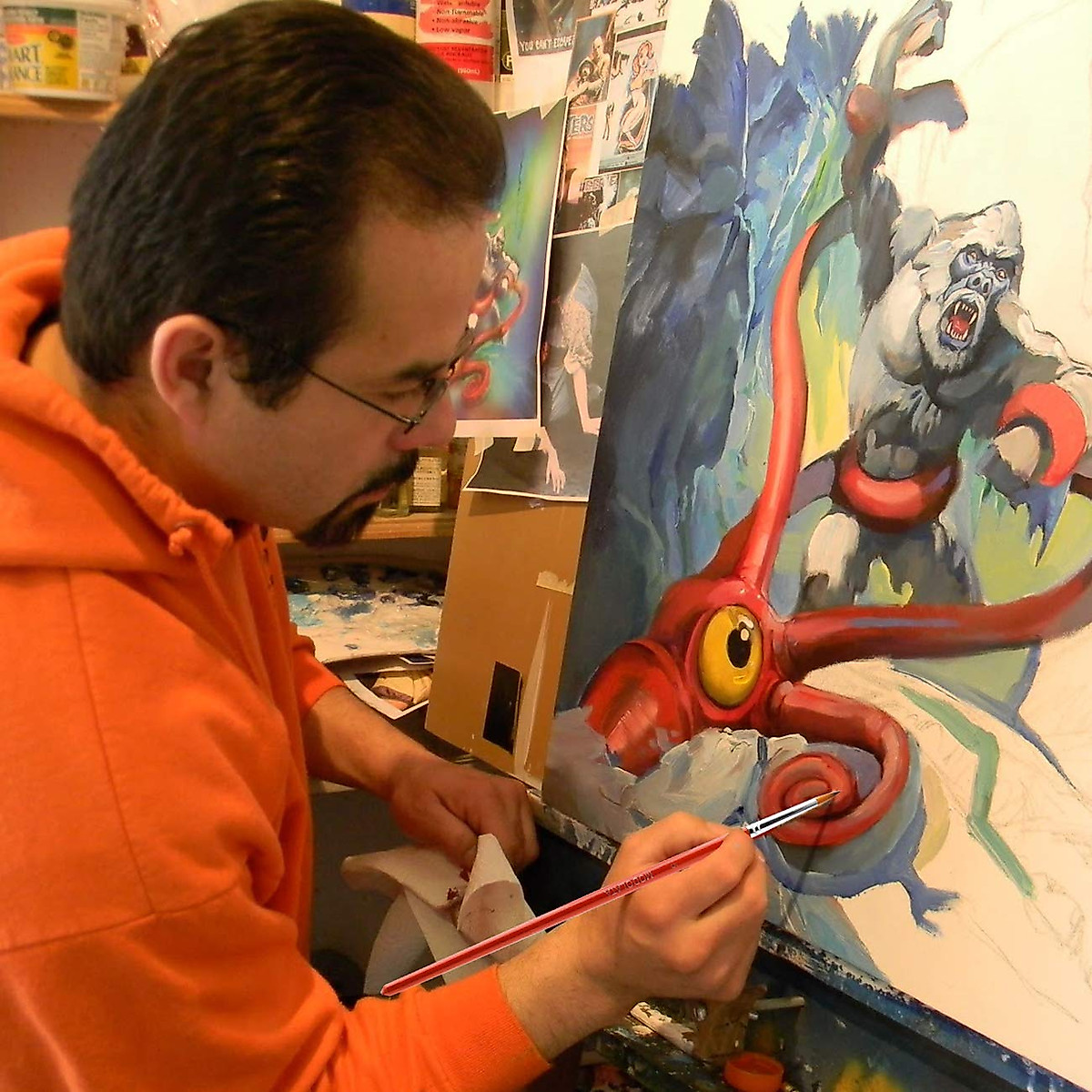 Watercolor Paint Brushes Set - 12Pcs Round Pointed Painting Brush for Acrylic, Gouache, Oil, Artist, Miniature, Model - Short Handle