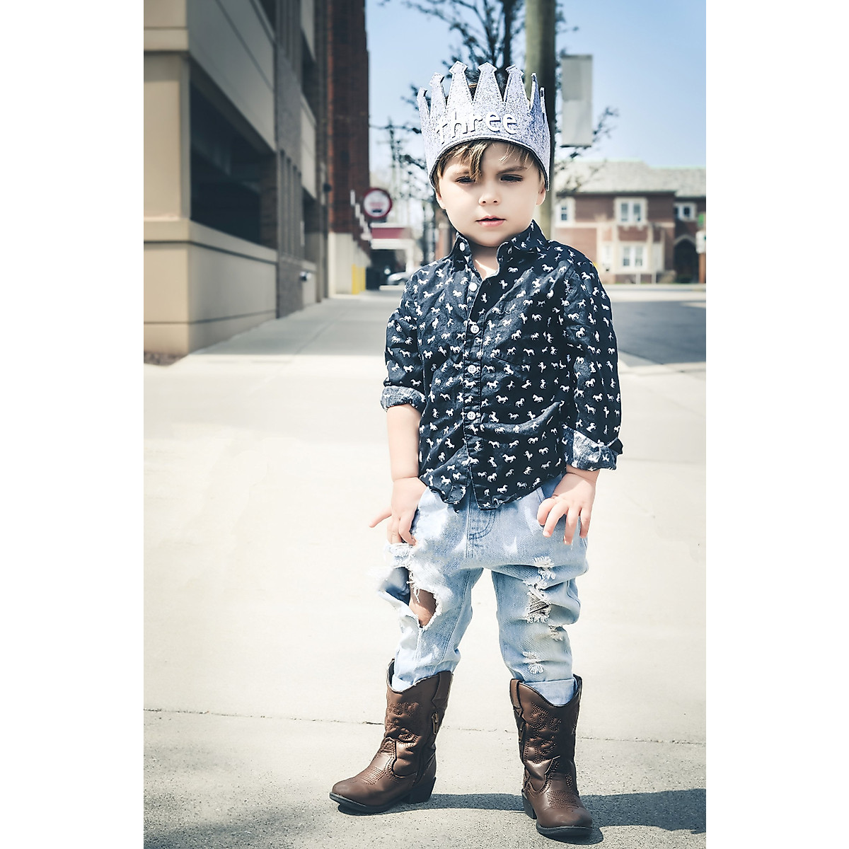 Toddler Third Crown Birthday Gray White Party I am 3 B-Day Hat Girl Boy