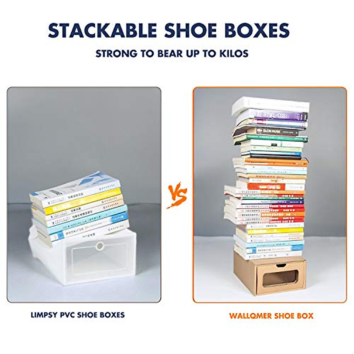 WALL QMER Shoes Box, 12 Pack, Big Size(13.8 x 9.3 x 5.3in), Waterproof Cardboard, Heavy Duty, Stackable, Stable Storage Boxes, with Marking Labels, Transparent Window
