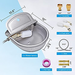 Automatic Dog Water Bowl Dispenser, Stainless Steel Water Feeder Trough for Livestock Horse Cow, Farm Animal Waterer Dispenser with Drainage Hole