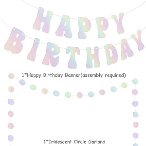 Iridescent Happy Birthday Party Decorations Set for Groovy 60s 70s Birthday Party Retro Boogie Disco Birthday Party Decorations