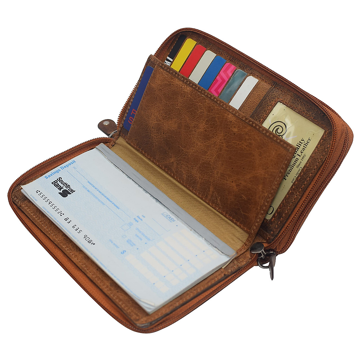 Cavelio Leather Wallets for Women RFID Blocking Double Zip Around Credit Card Holder Phone Clutch (Tan)