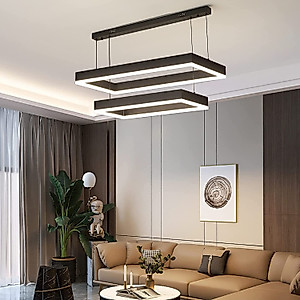 Modern Chandeliers for Living Room, 2-Ring Rectangles Pendant Light Kitchen Island Fixtures, Dimmable LED Chandelier for Dining Room Bedrooms, Black (40CM/60CM)