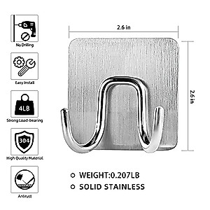 Renyqatt Towel Hooks for Bathrooms, Adhesive Towel Hooks, Shower Towel Hook, Robe Hooks for Bathrooms, Stainless Steel 2 PCS