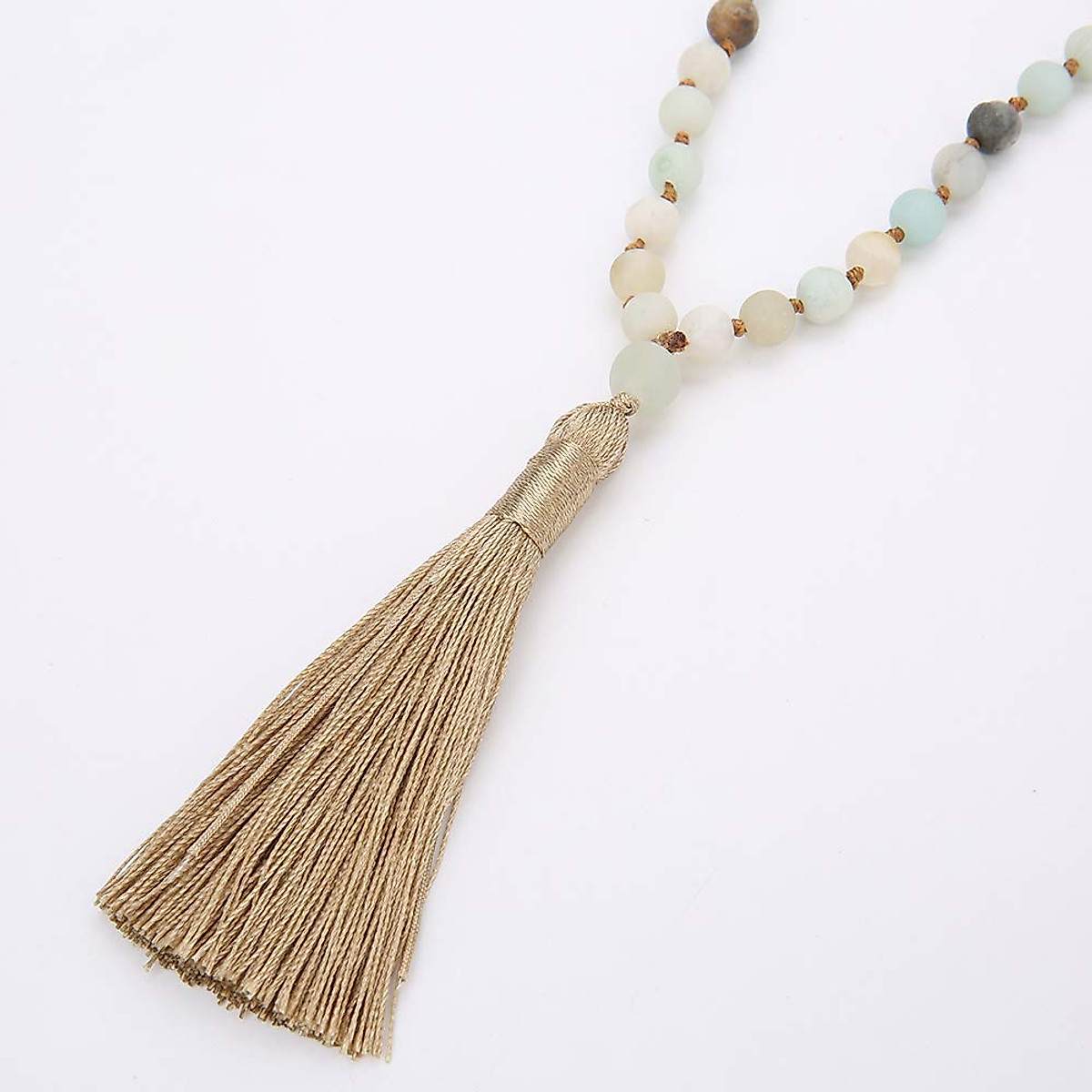 OAIITE 108 Natural Stone Beads Handmade Charm Personalized Stylish Beaded Tassel Necklace (B)