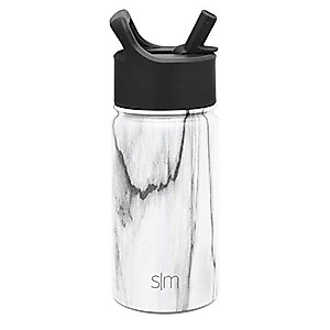 Simple Modern Kids Water Bottle with Straw Lid Vacuum Insulated Stainless Steel Metal Thermos Bottles | Reusable Leak Proof BPA-Free Flask for School | Summit Collection | 14oz, Carrara Marble