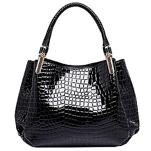 Women Large Alligator Pattern Faux Leather Top-handle Bag Evening Party Handbag Travel Tote