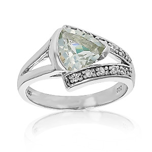 VIR JEWELS 1 cttw Green Amethyst Ring .925 Sterling Silver with Rhodium Trillion Cut 8 MM Size 6