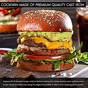 Smash Burger Press-Heavy Duty Hamburger Press with Heat Insulation Handle-6 Inch Cast Iron Burger Smasher,Bacon Press,Sandwich Press-Round Grill Press for Griddle-50 PC Burger Press Patty Paper