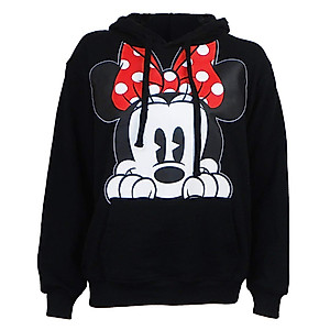 Disney Adults Minnie Mouse Peeking Fleece Hoodie Black
