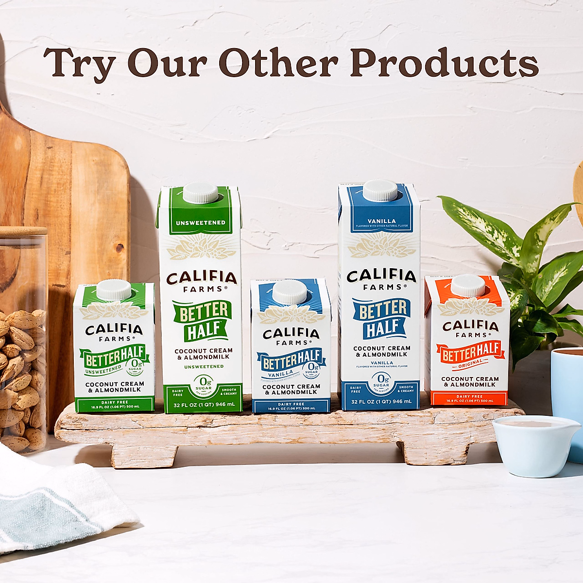 Califia Farms - Unsweetened Better Half, Half and Half Substitute, 32 Oz (Pack of 6), Almond Milk, Coconut Cream, Coffee Creamer, Keto, Shelf Stable, Dairy Free, Plant Based, Vegan