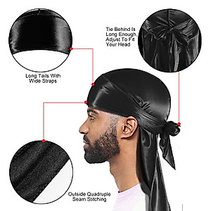 3PCS Silky Durags Pack for Men Waves, Satin Doo Rag, Award 1 Wave Cap,G
