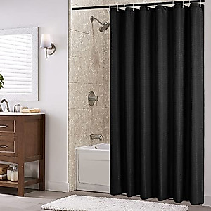 Gibelle Black Shower Curtain, Waffle Weave Textured Fabric Shower Curtain for Bathroom - Soft Cloth & Hotel Spa Luxury, Water Repellent, Machine Washable, 72X72, Black