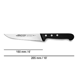 Arcos Kitchen Knife 6 Inch Nitrum Stainless Steel and 150 mm blade. Professional Utilty Knife. Ergonomic Polyoxymethylene POM Handle. Series Universal. Color Black