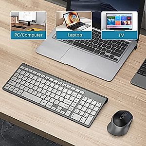 Wireless Keyboard and Mouse, J JOYACCESS Slim and Ergonomic Wireless Keyboard and Mouse Combo,Portable and Comfortable Typing for Laptop/Computer/Desktop/PC-Grey/Silver