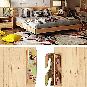 8 Sets Bed Rail Brackets Heavy Duty Bed Frame Hardware No-Mortise Bed Rail Fittings Wooden Bed Frame Connectors for Headboards, Footboards (Screws Included)