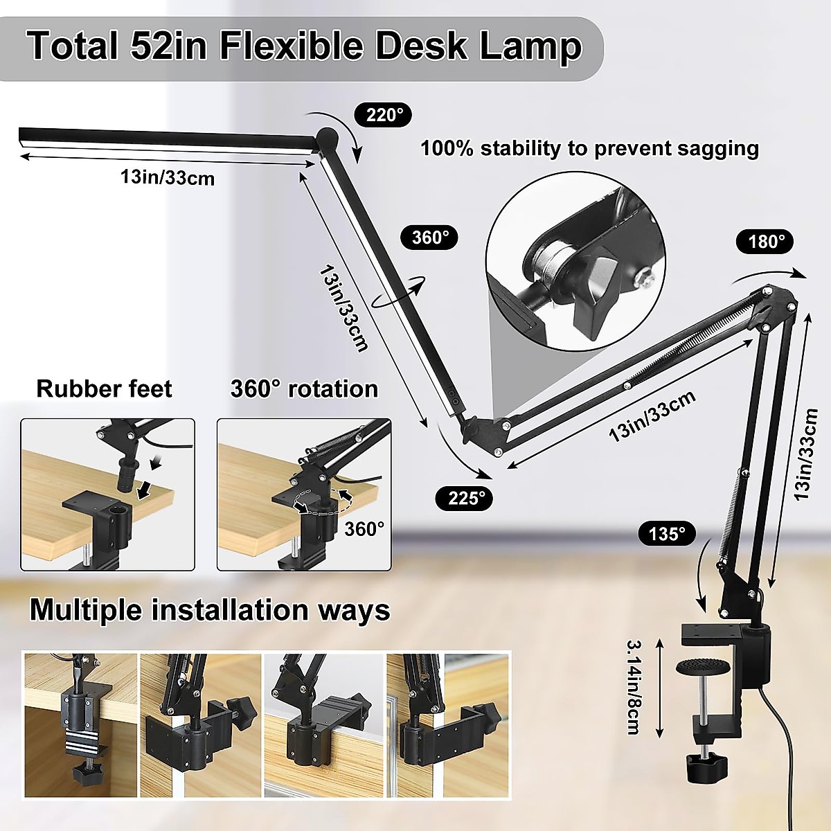 2-in-1 Desk Lamps for Home Office, 24W Large LED Desk Lamp with Remote Control, Double Head Computer Desk Lamp with Sleep Mode, 5 Colors Stepless Dimming Architect Workbench Light with Memory Function