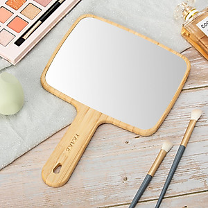 YEAKE Hand Mirror,Natural Bamboo Handheld Mirror with Handle, Single-Sided Portable Travel Vanity Mirror for Men & Women,6.9" W x 9.9" L