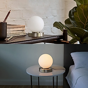Small Table Lamp, LED Table Lamp with Eye-Caring Glass Lampshade Desk Lamp Dimmable 3 Color Changing, 10 Brightness Levels Reading Table Lamp Warm & White Nightstand Lamp with Memory Function