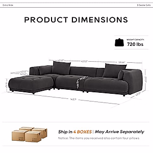 COLAMY 144" Cloud Sectional Couch with Ottoman,Modular Sectional Sofa with 3 Large Seat and 1 Movable Ottoman for Living Room,DIY Combination, Chenille, Gray