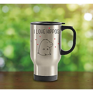 SpreadPassion I Love Hippos Travel Mug - Funny Tea Hot Cocoa Coffee Insulated Tumbler - Novelty Birthday Christmas Anniversary Gag Gifts Idea