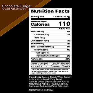 Rule 1 R1 Protein, Chocolate Fudge - 2.01 lbs Powder - 25g Whey Isolate & Hydrolysate + 6g BCAAs - 29 Servings