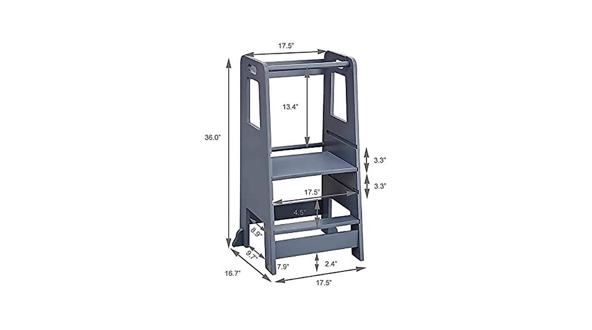 Kids Wooden Kitchen Step Stool - Adjustable & Safe for Toddlers