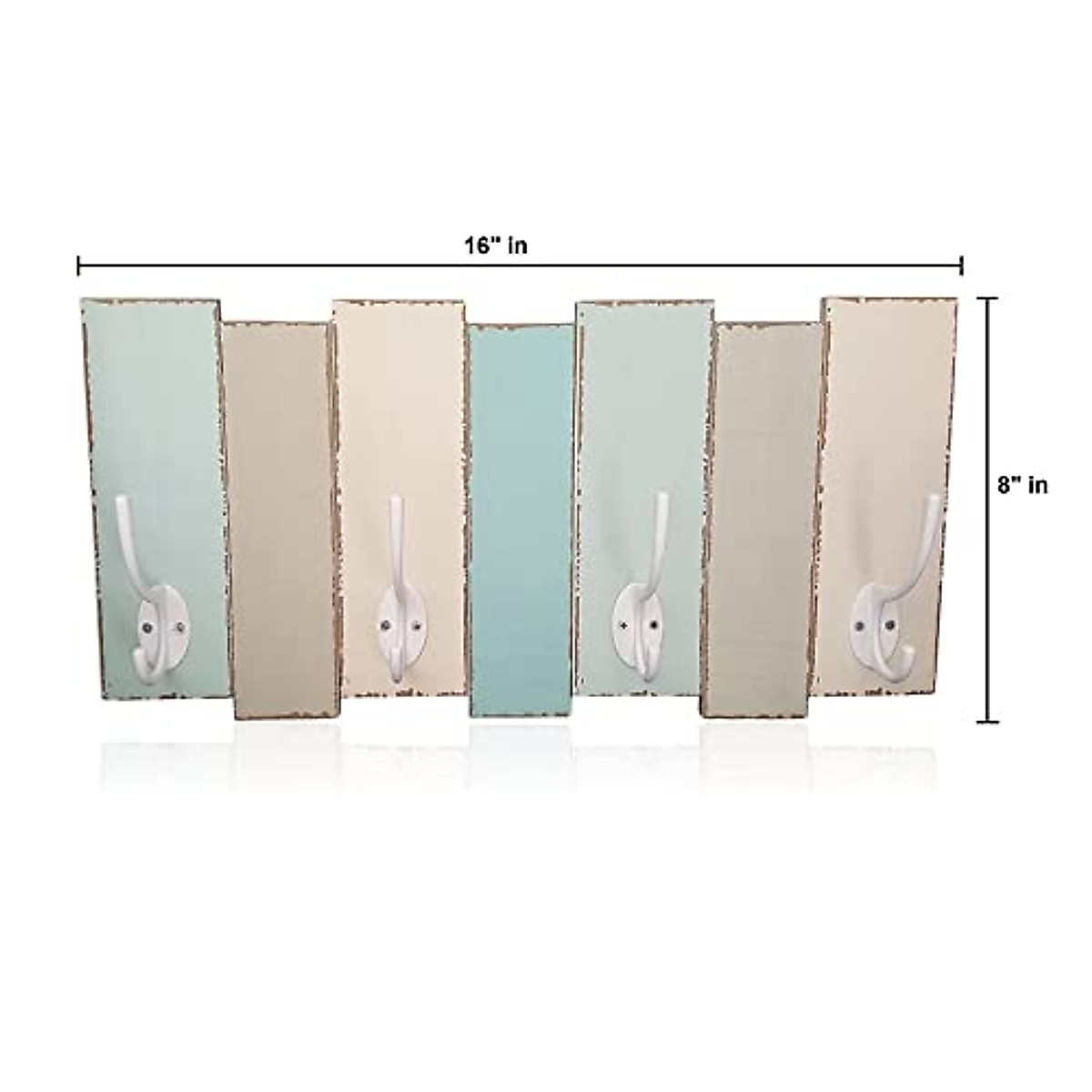 Tumbler Home Beachy Wood Wall Rack-4 Double Metal Hooks-Distressed Beach Decor Finish 16 inch x 8 inch