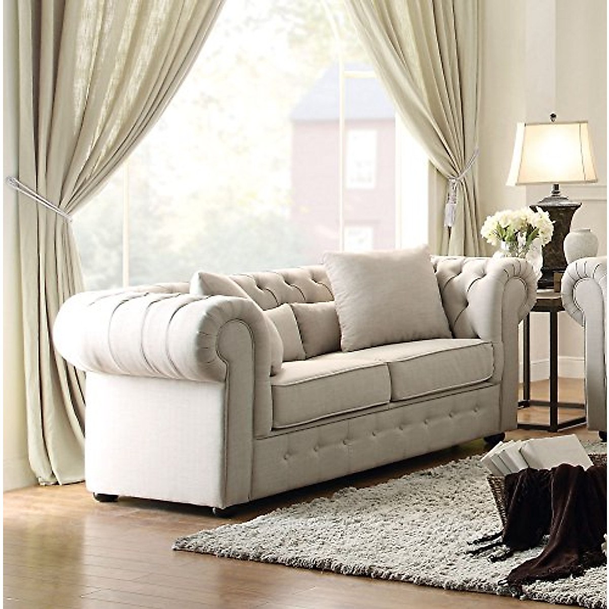 Homelegance Savonburg 75" Fabric Chesterfield Loveseat, Light Gray