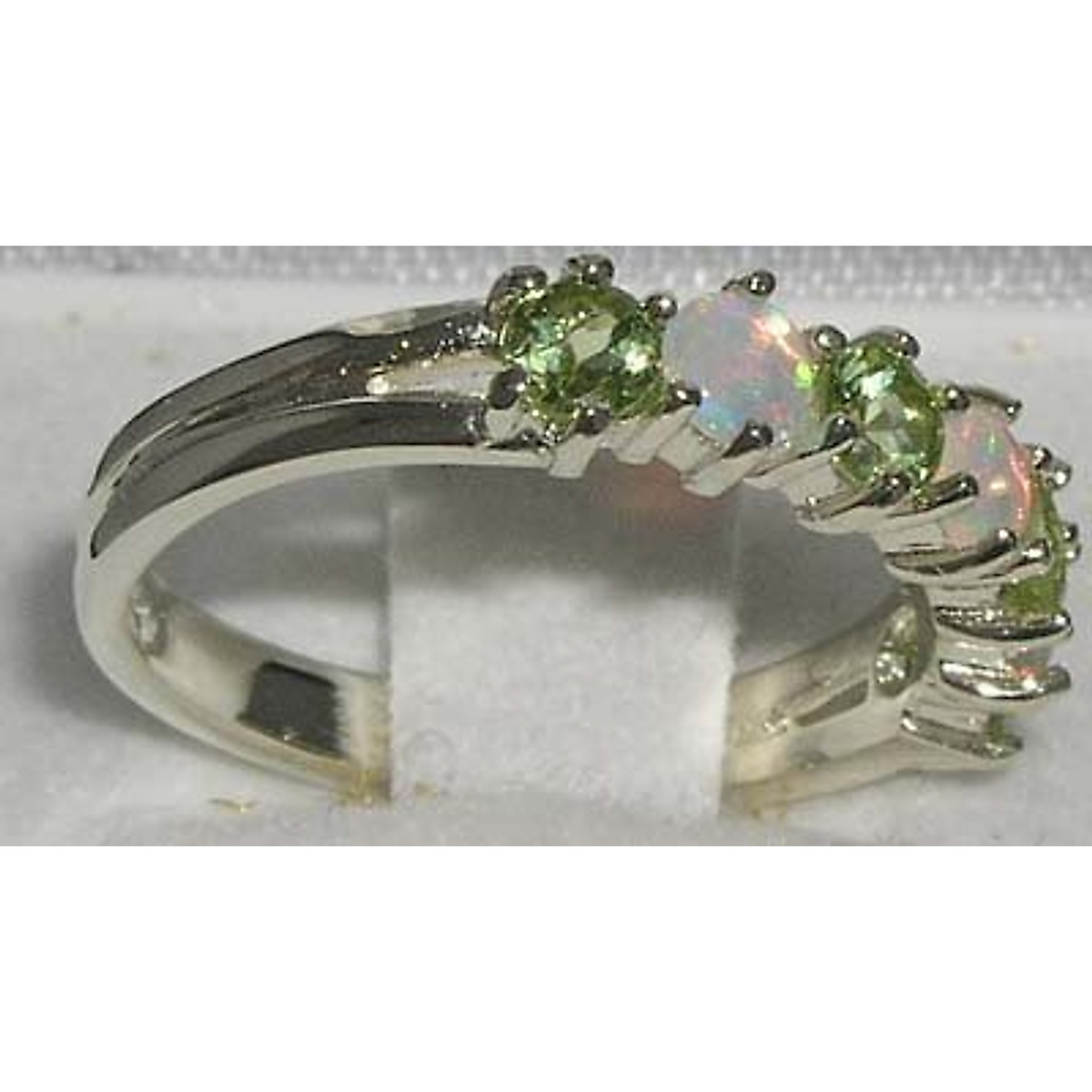 LetsBuyGold 925 Sterling Silver Natural Opal & Peridot Womans Eternity Ring - Size 7.75