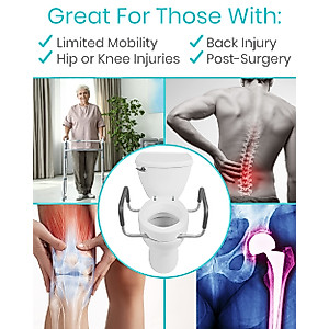 Vive Toilet Seat Risers for Seniors (Raised with Handles) Grab Bar Seat for Seniors - Options for Elongated & Standard Bowls - Elderly Handicap Medical Hip Replacement Surgery Lift, Easy Clean, White