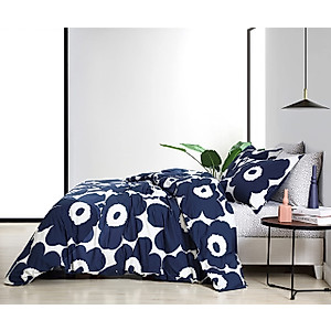 MARIMEKKO - Queen Duvet Cover Set, Cotton Bedding with Matching Shams & Botton Closure, All Season Home Decor (Unikko Indigo, Queen)