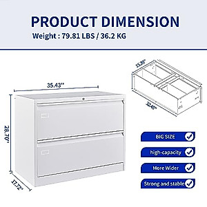 2 Drawer Office Lateral File Cabinets with Lock,Metal Filing Cabinets for Home Office,Locking Steel Storage Wide Office Vertical Files Cabinet for Legal/Letter A4 Size,Office Organizer (White)