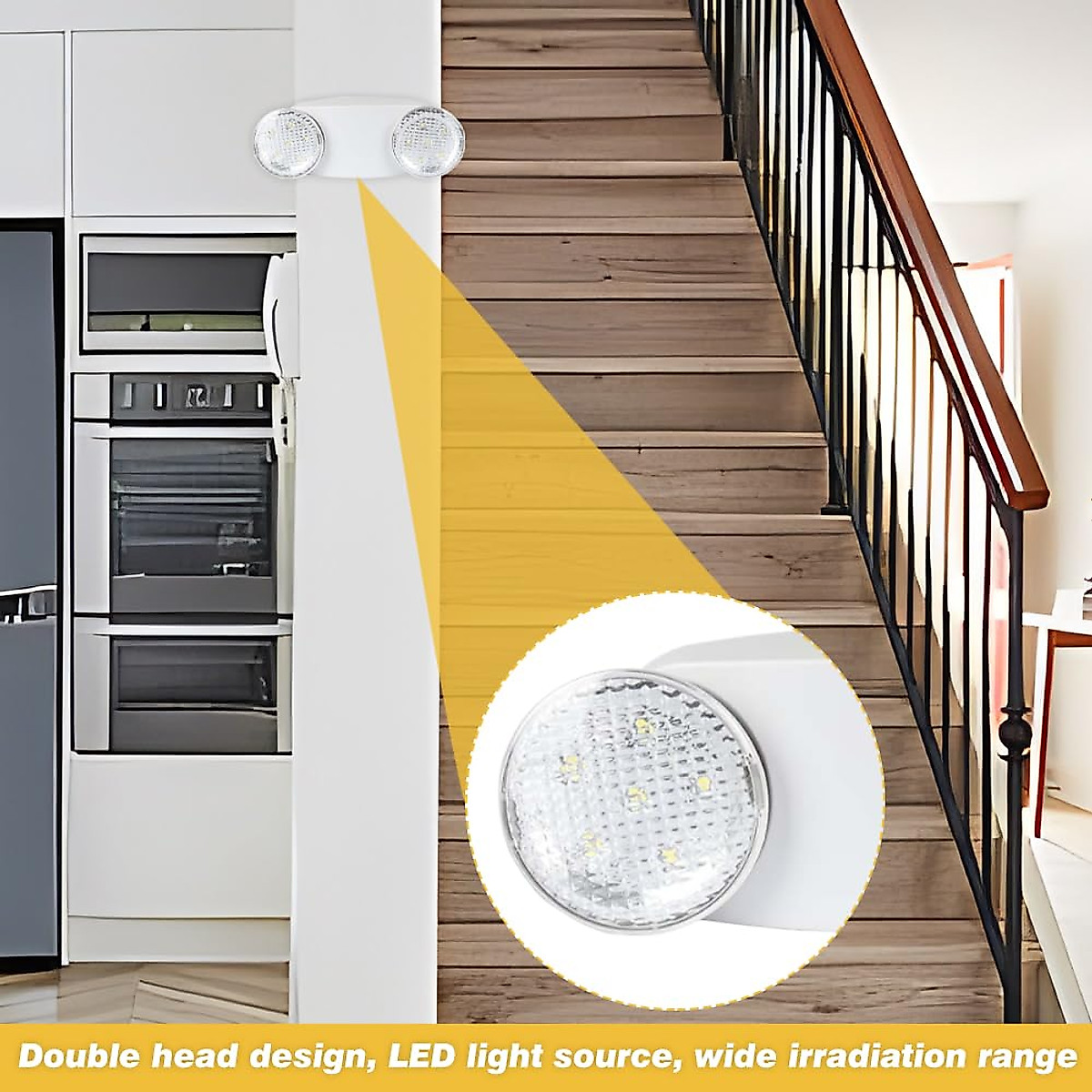 YBENWL LED Emergency Light, Two Head Adjustable Commercial Emergency Lights Hardwired Exit Lighting Fixtures, 200lm Plug in LED Bulb for Business Home Emergency