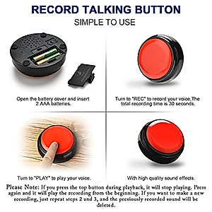 DAUH Recordable Button Dog Talking Button Dog Buttons for Communication 30 Seconds Easy Button for Dog or Cat Training Parent-Child Interaction Office Games Creative Gifts (Including Batteries