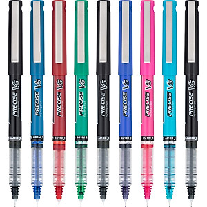 PILOT Precise V5 Stick Liquid Ink Rolling Ball Stick Pens, Extra Fine Point (0.5mm) Assorted Ink Colors, 9-Pack (26024)