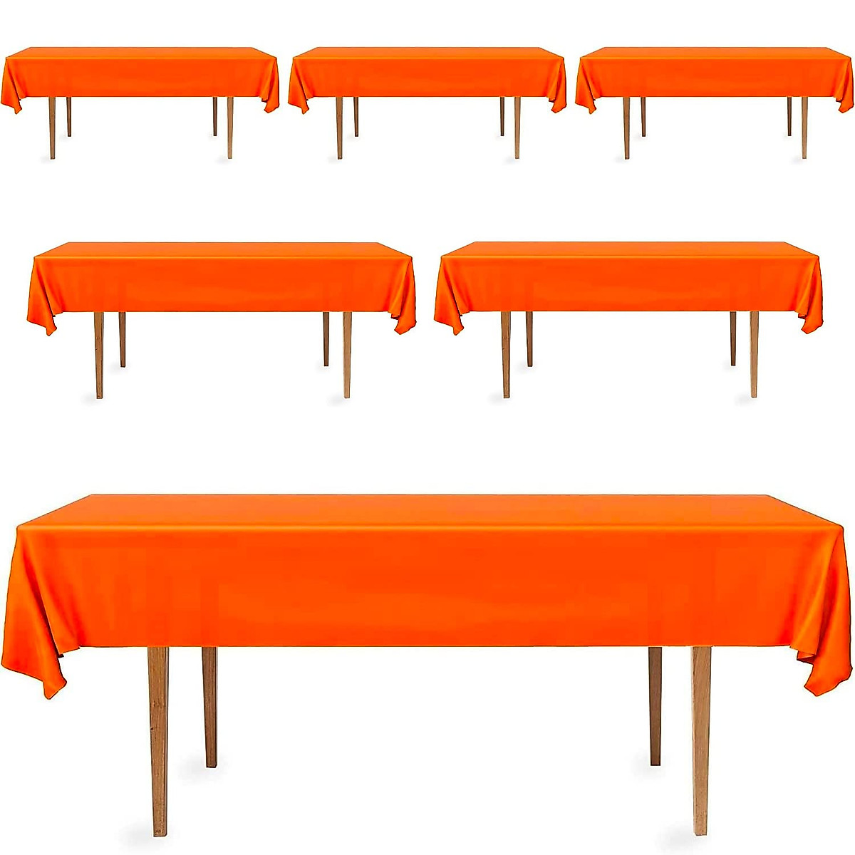 DecorRack 6 Pack Rectangular Tablecloths BPA-Free Plastic, 54 x 108 inch, Dining Table Cover Cloth, Orange (6 Pack)