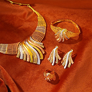 LIFFLY Ethiopian Jewelry for Women Golden African Necklace for Mom ladies, Costume Jewelry for Women Necklaces Gifts