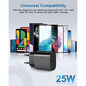 S23 S22 S21 Super Fast Charger Type C, European EU Travel Plug Adapter, 25W PD/PPS USB C Fast Wall Charger Block & 6FT Long Fast Charging Cable for Samsung Galaxy S23/S23 Ultra/S22/S22 Ultra/S21+/Note