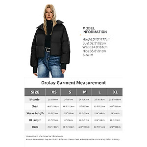 Orolay Women's Winter Oversized Cropped Puffer Jacket Zip Up Short Down Coat Stand Collar Baggy Overcoat Black X-Small