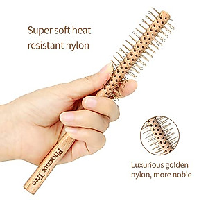 Phoenix Tree Small Round Brush for Short Hair, for Women and Men, Best for Thin Hair, Bangs, Beard, Curling,Straight Hair, Blow Dryer Styling, Mini Size(Golden)