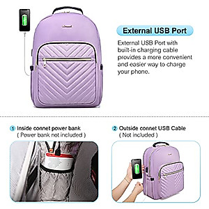 LOVEVOOK Laptop Backpack Purse for Women, Work Business Travel Computer Bags, Nurse Backpack for Womens, Quilted Casual Daypack with USB Port, Fit 15.6 Inch Laptop, Purple