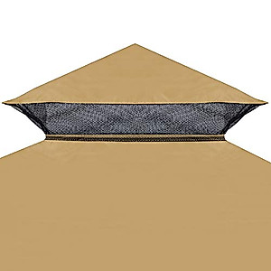 YardGrow 10'x10' Gazebo Canopy Replacement Top for 2 Tier Outdoor Canopy Cover Patio Pavilion Garden (Beige)