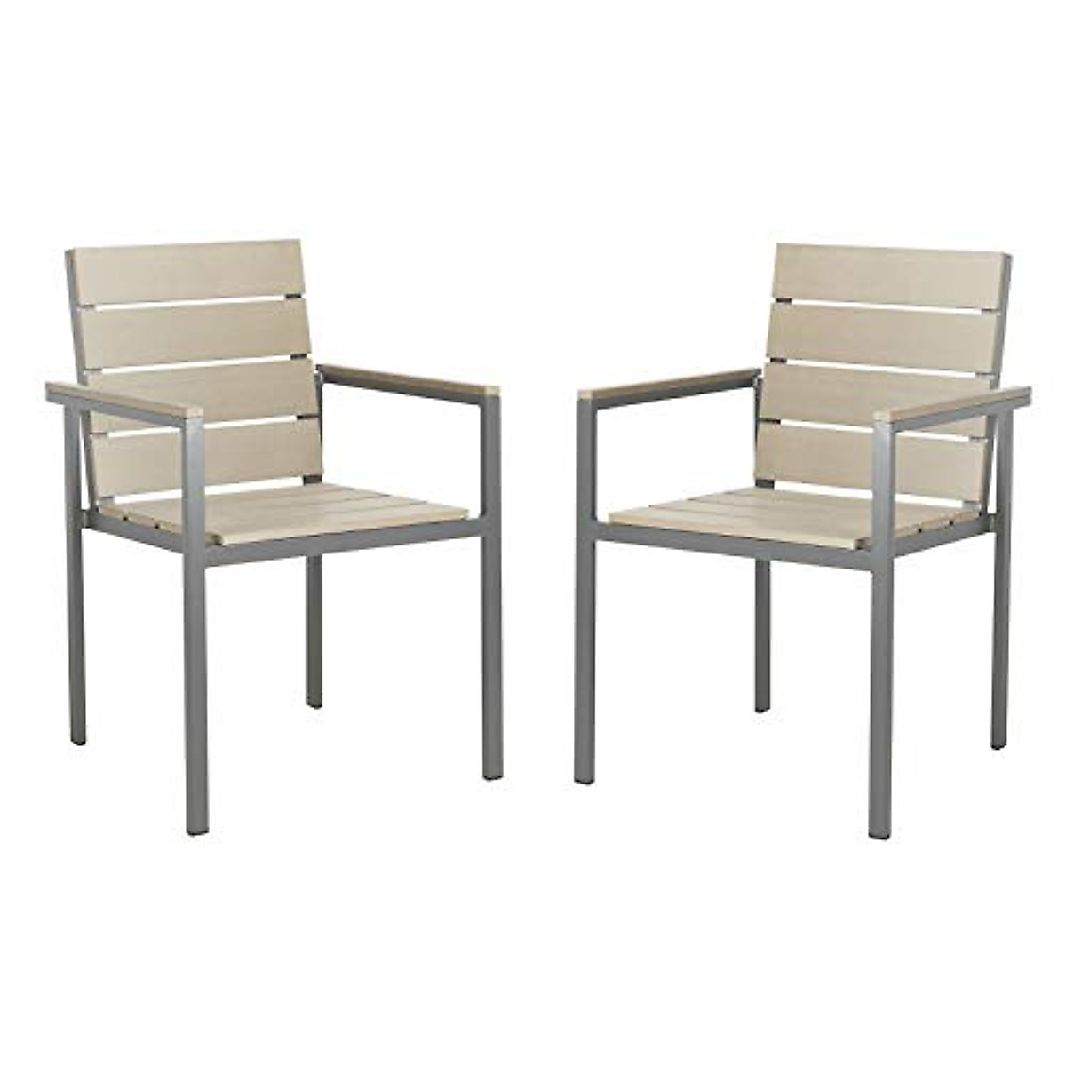 SAFAVIEH Outdoor Collection Beldan Distressed Taupe Stackable Chair (Set of 2)