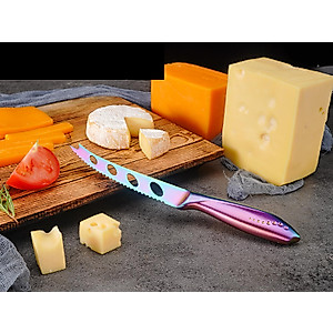 WELLSTAR Cheese Knife, Serrated Tomato Knife 5 Inch Sharp High Carbon Stainless Steel Blade for Cutting All Cheese Types - Rainbow